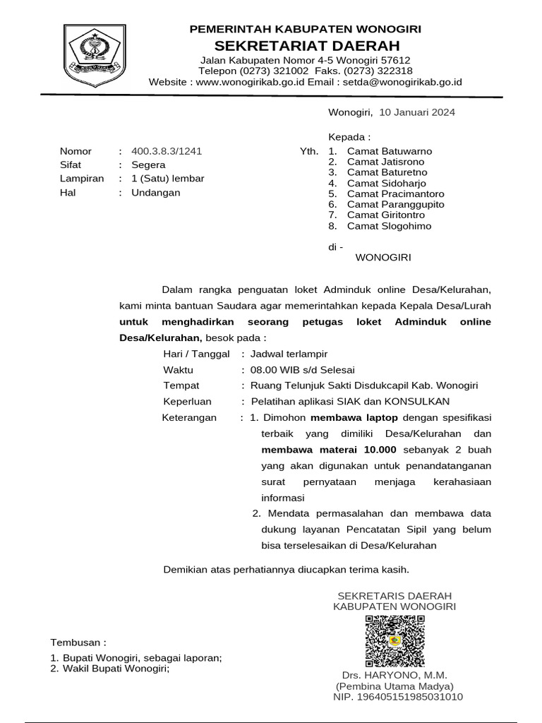 Undangan Pelatihan Adminduk Online | PDF
