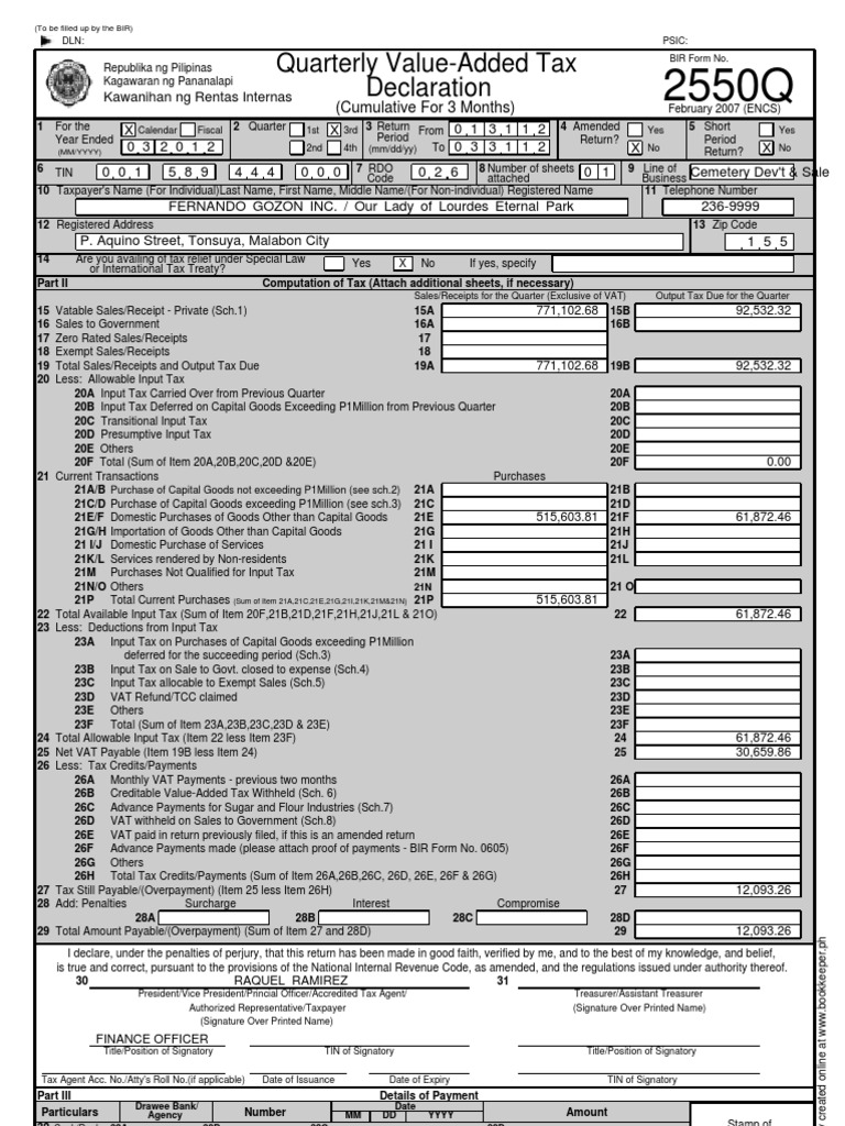 Bir-2550q 2007 | PDF | Value Added Tax | Receipt