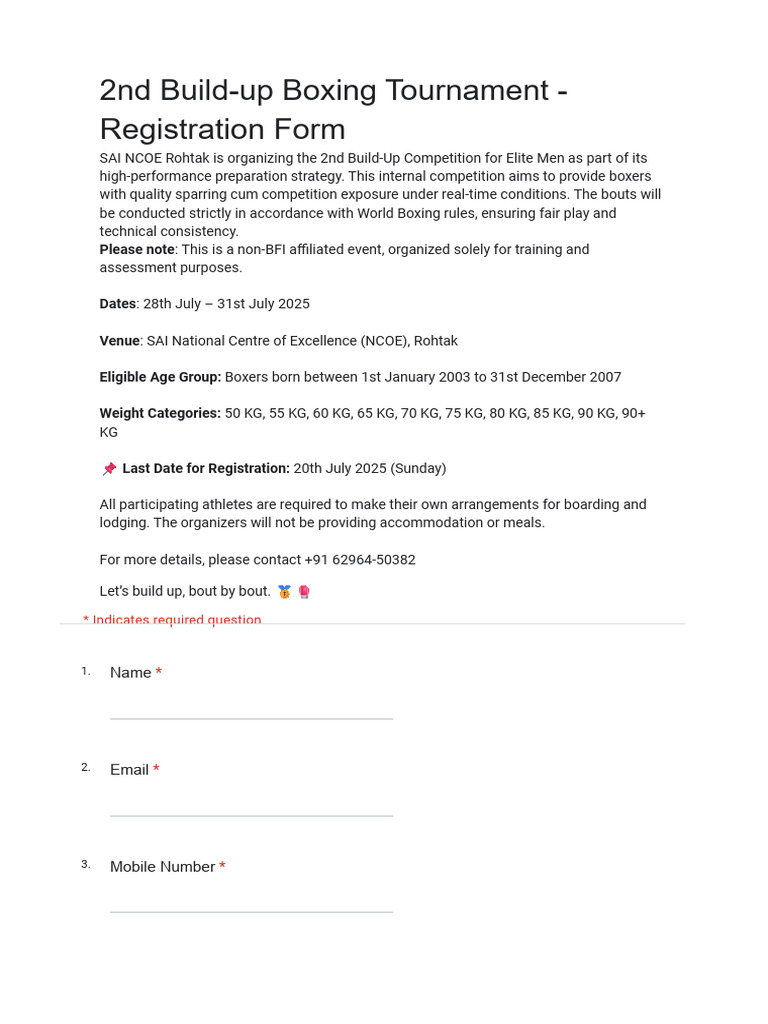 2nd Build-Up Boxing Tournament - Registration Form - Google Forms | PDF