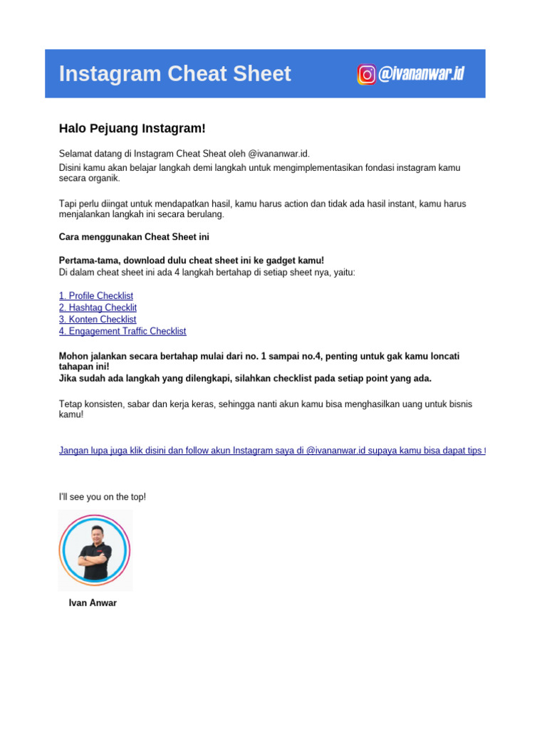 Instagram Cheat Sheet | PDF