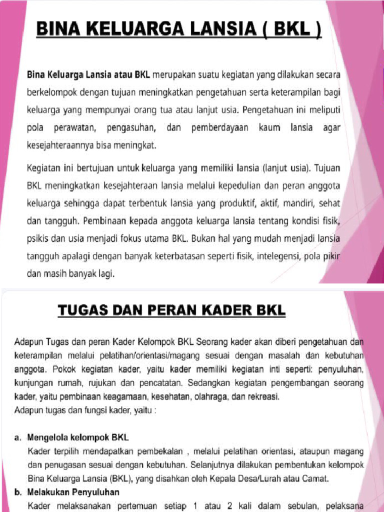 Tugas Pokok Kader BKL | PDF