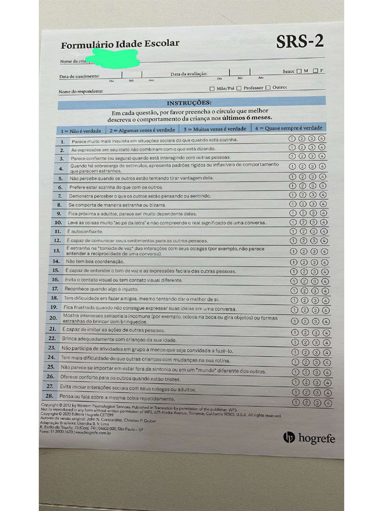 Srs-2 Idade Escolar | PDF
