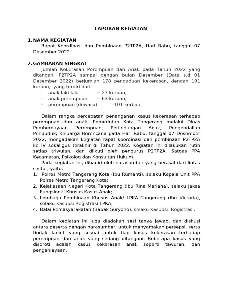 Rapat P2TP2A Kota Tangerang 2022 | PDF