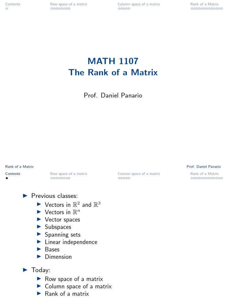 Slides-14-Rank of A Matrix Handout | PDF | Mathematical Analysis | Algebra