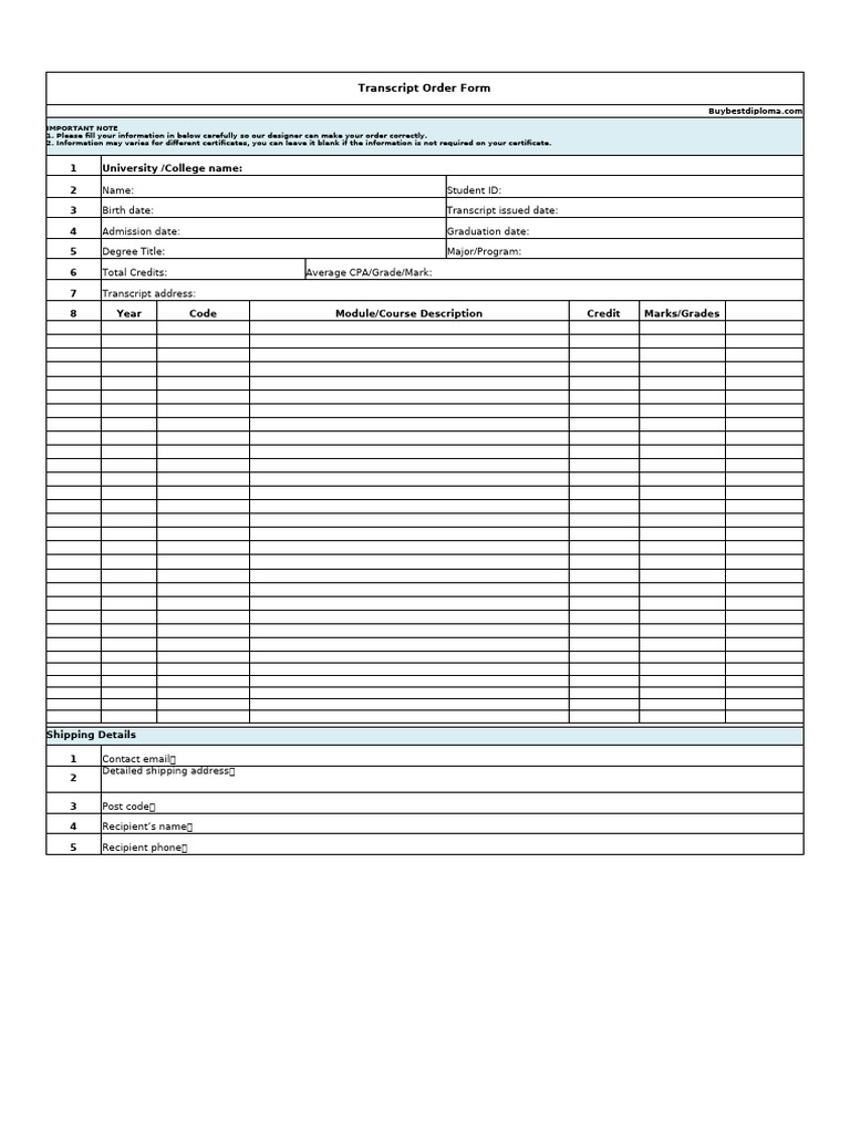 Transcript Form | PDF