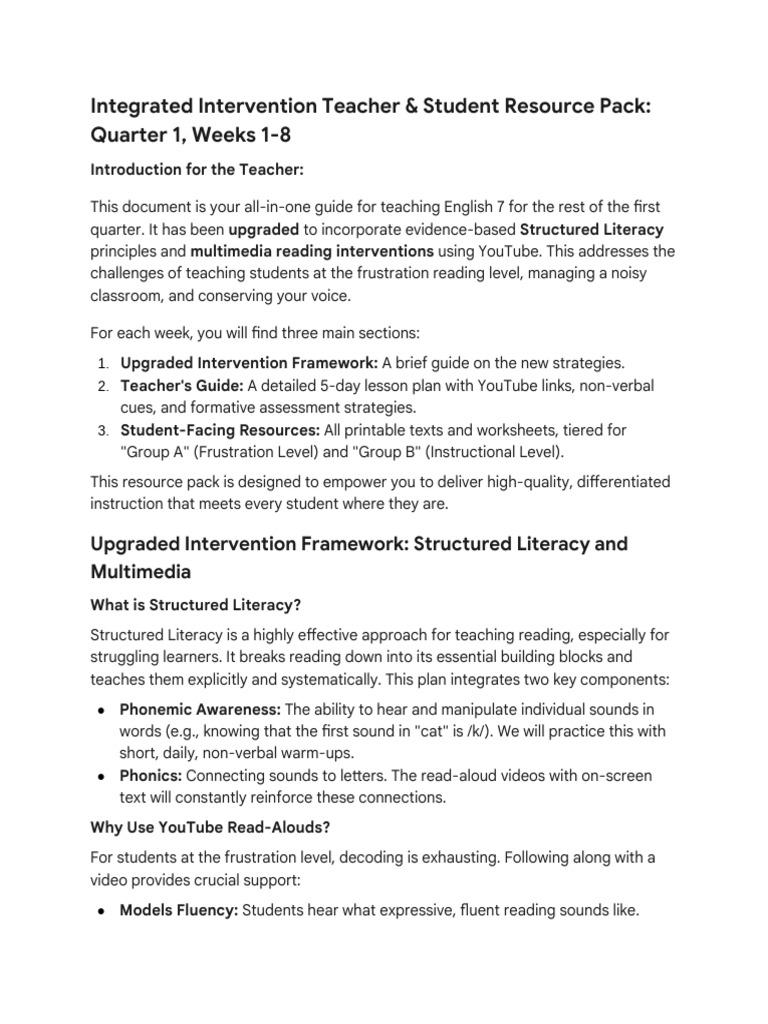 Integrated Intervention Teacher & Student Resource Pack | PDF | Human ...