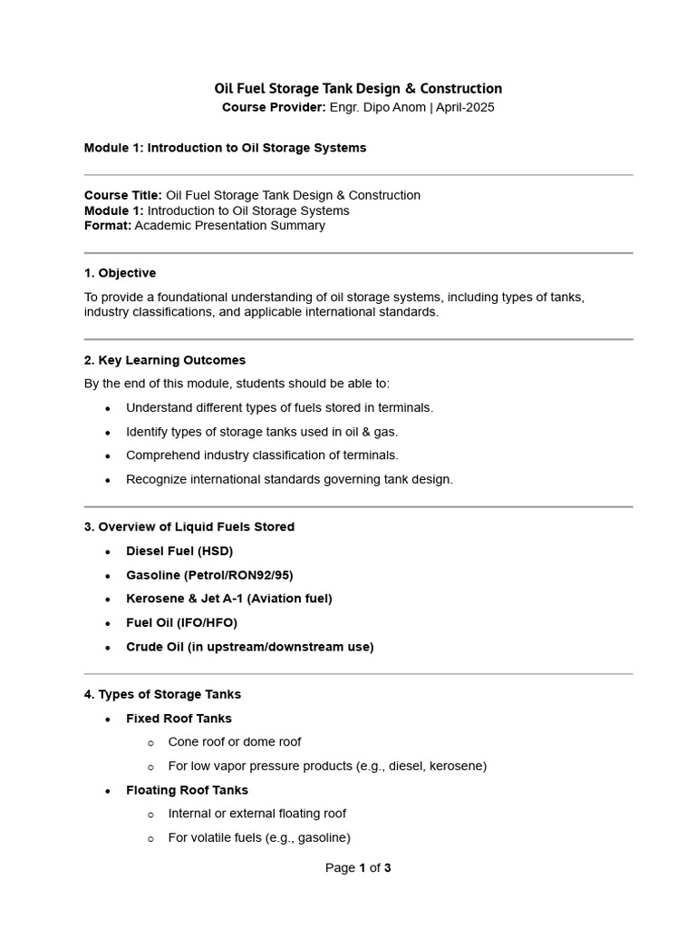 01 Module 1 - Introduction To Oil Storage Systems | PDF | Fuel Oil ...