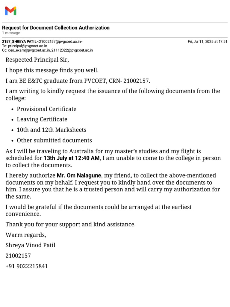 Document Collection Authorization Request | PDF
