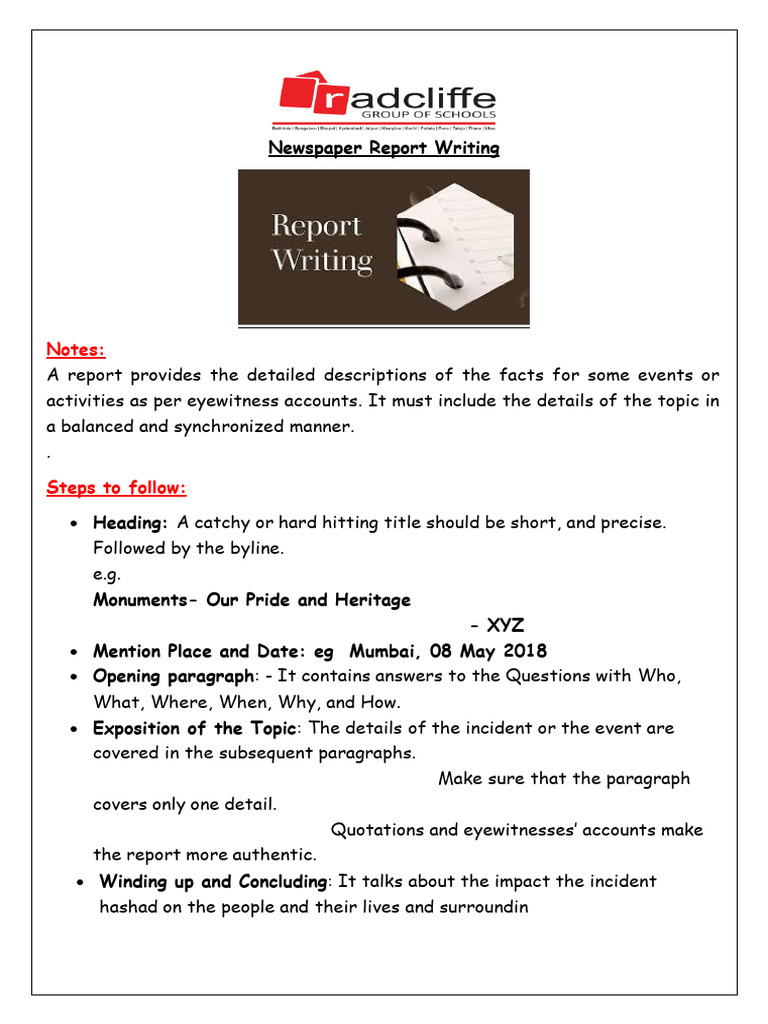 Newspaper Report Writing Guide | PDF