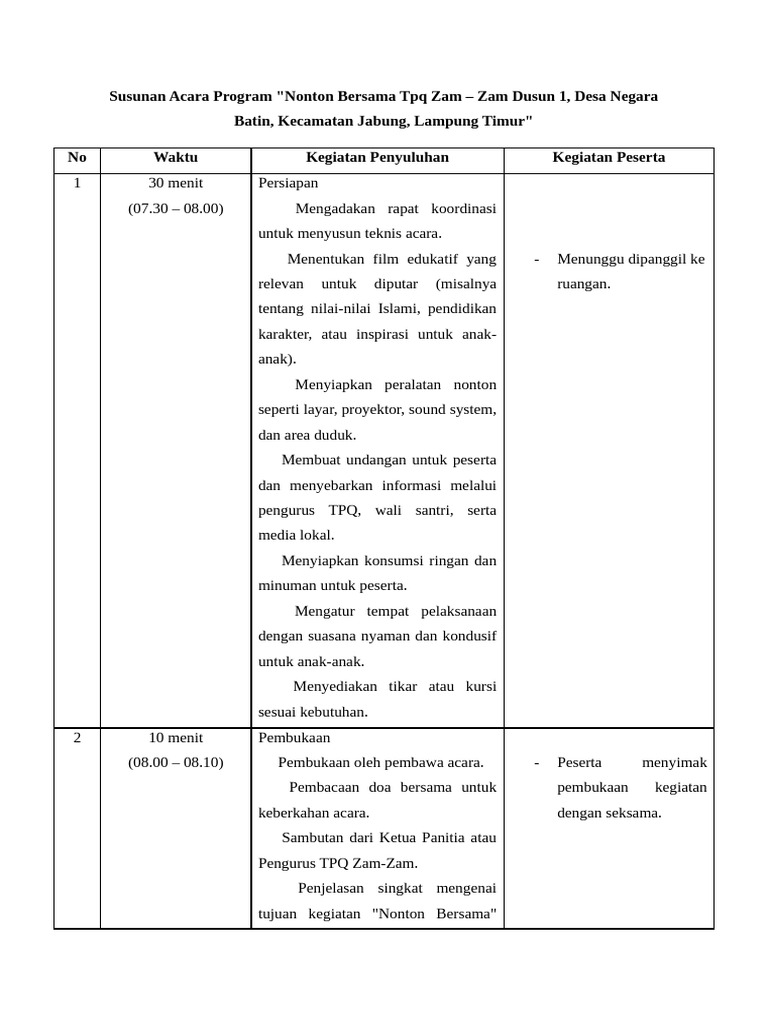 Susunan Acara Program TPQ | PDF