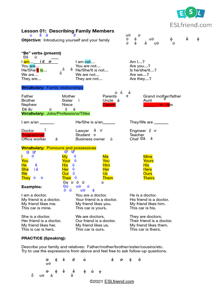 Beginner Lesson01 DescribingFamily | PDF