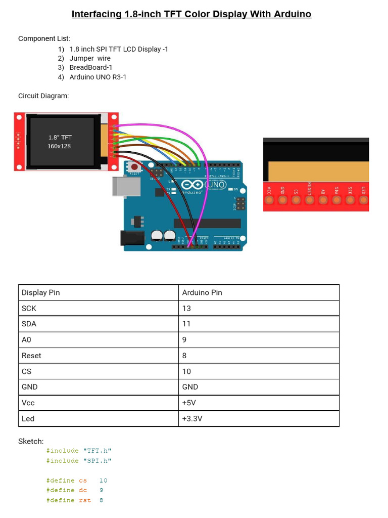 14 Interfacing 1.8-Inch TFT Color Display With Arduino | PDF