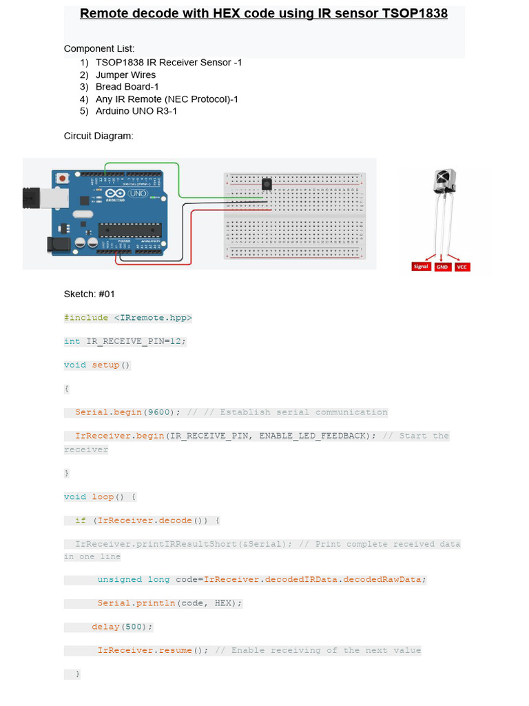 07 Remote Decode With HEX Code Using IR Sensor TSOP1838 | PDF
