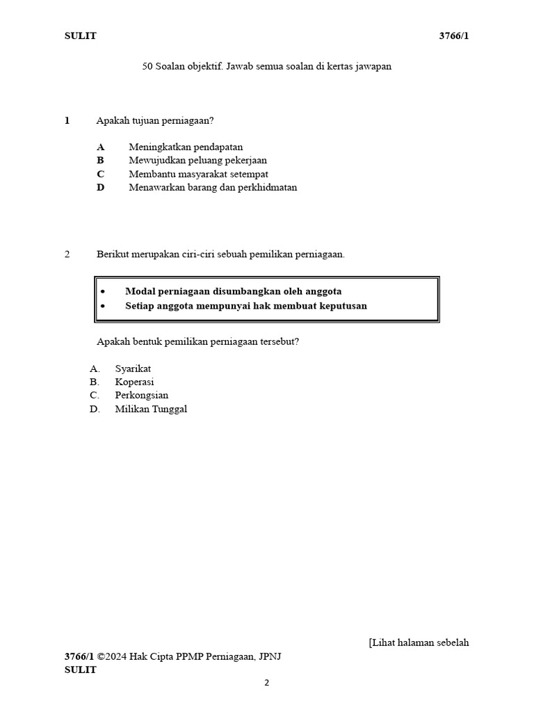 Soalan Objektif Pat Muar | PDF