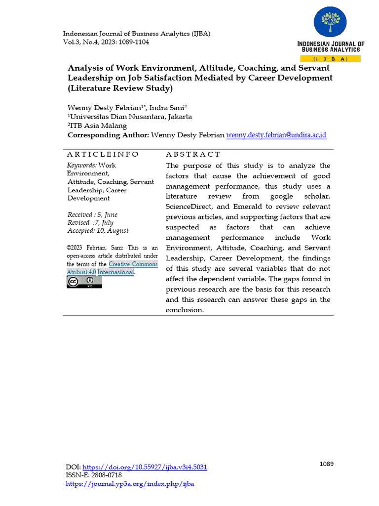 Analysis of Work Environment, Attitude, Coaching, and Servant ...