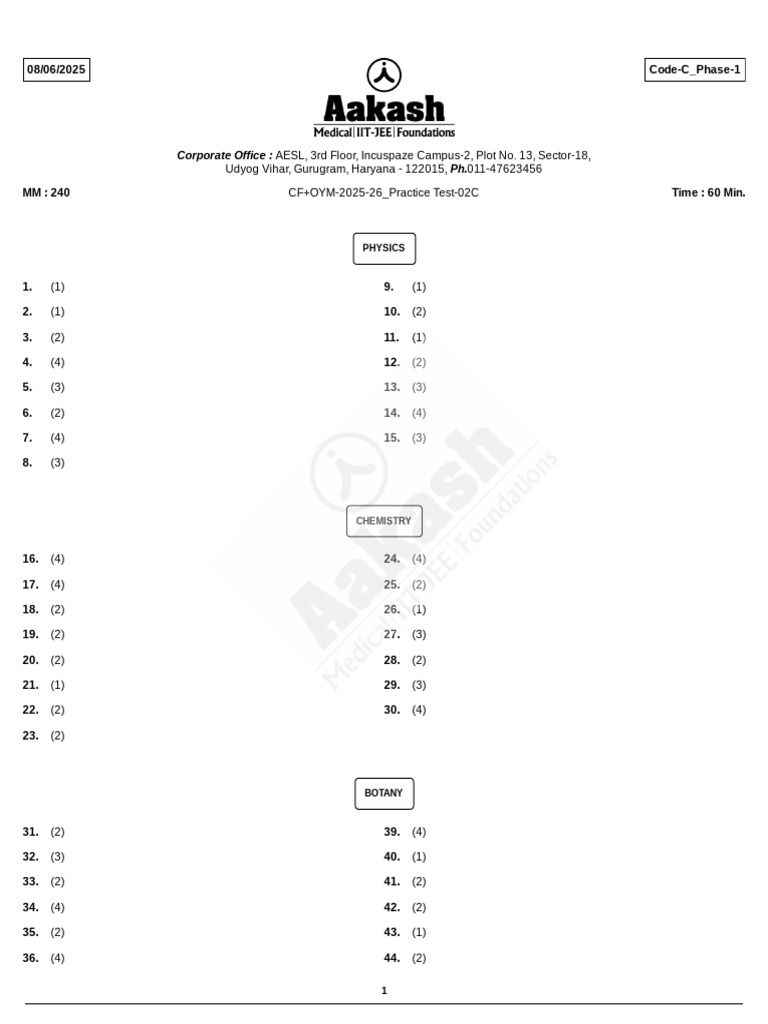 PT-02C OYM (P1) 08-06-2025 Key | PDF