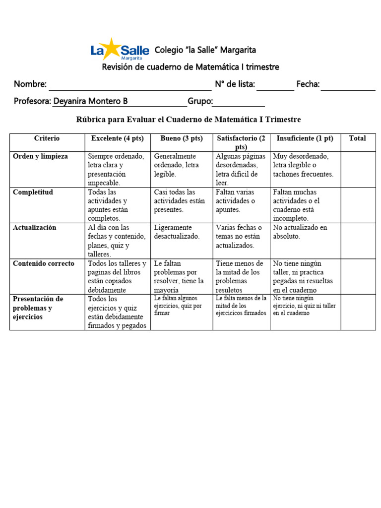 Rúbrica para La Revisión de Cuaderno | PDF