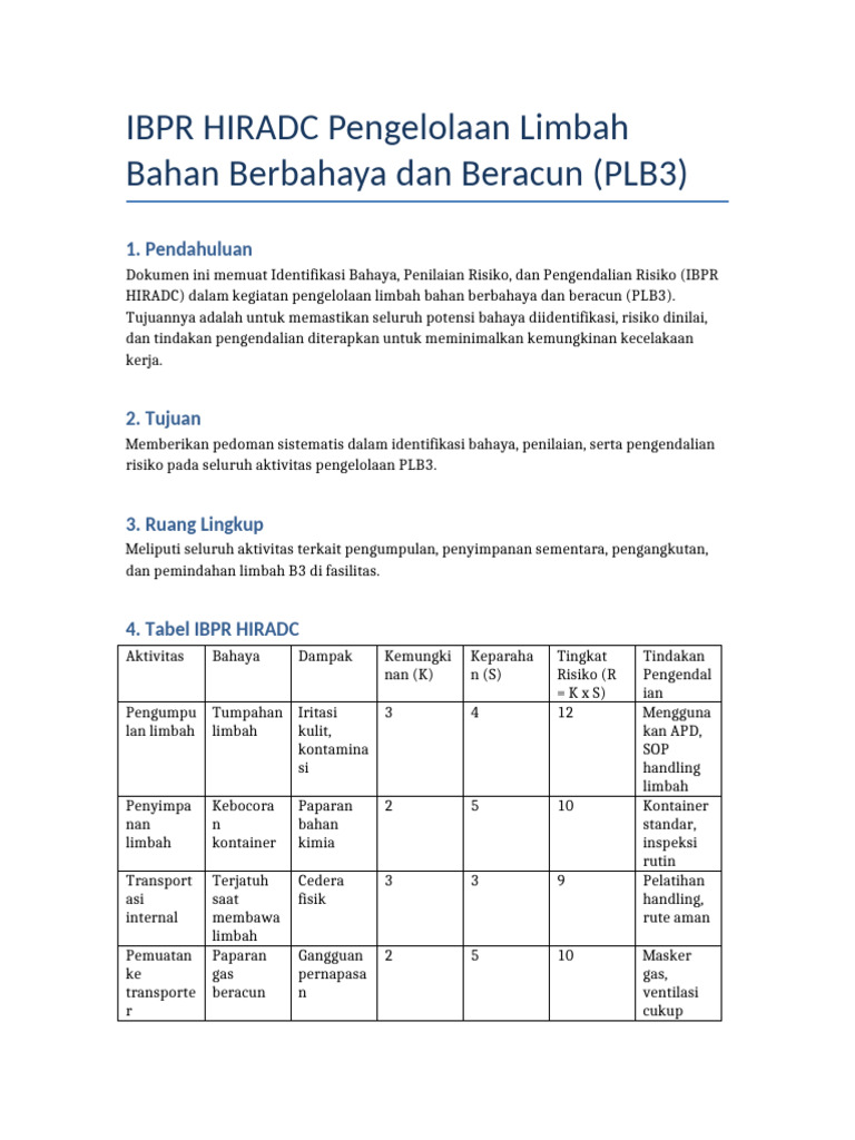 Pedoman IBPR HIRADC Limbah B3 | PDF