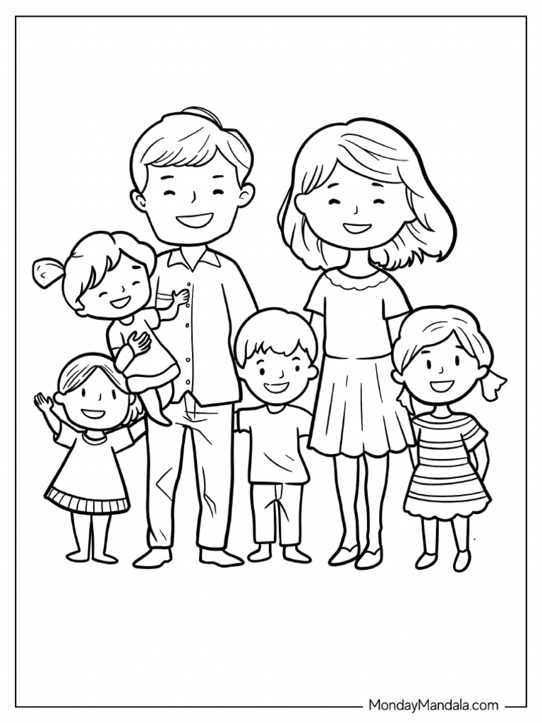 Chibi Family of Six Coloring Sheet For Kids | PDF