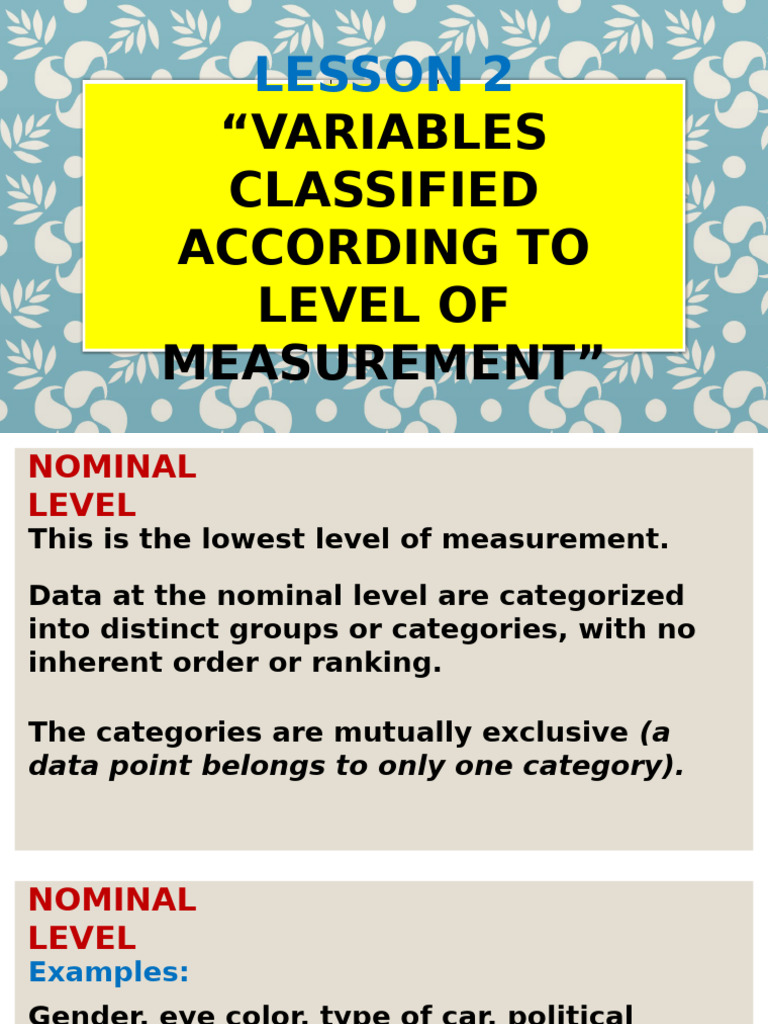 Lesson 2 Levels of Measurements | PDF