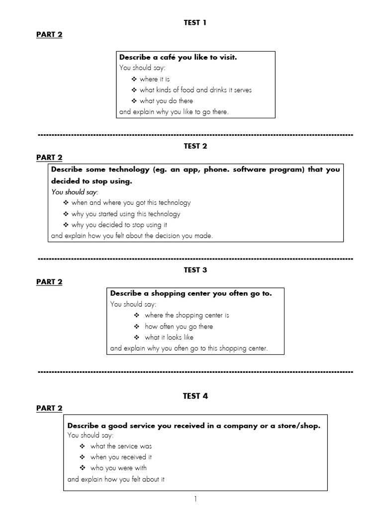4b. PRE-IELTS Final Test - Speaking Topic Cards | PDF