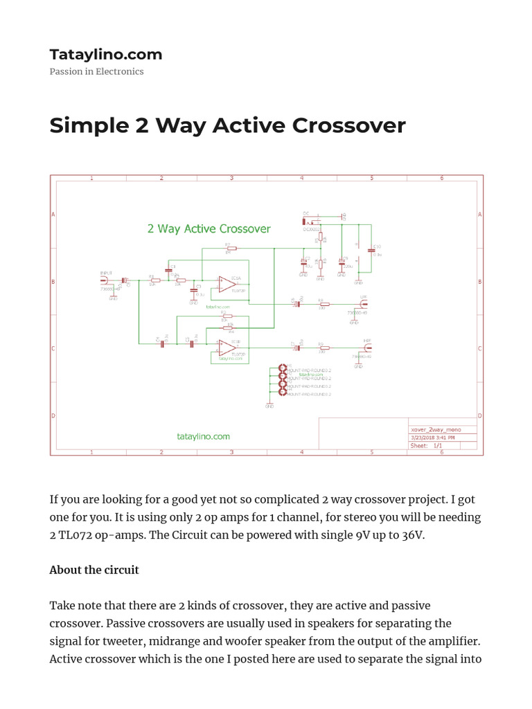 Simple 2 Way Active Crossover | PDF