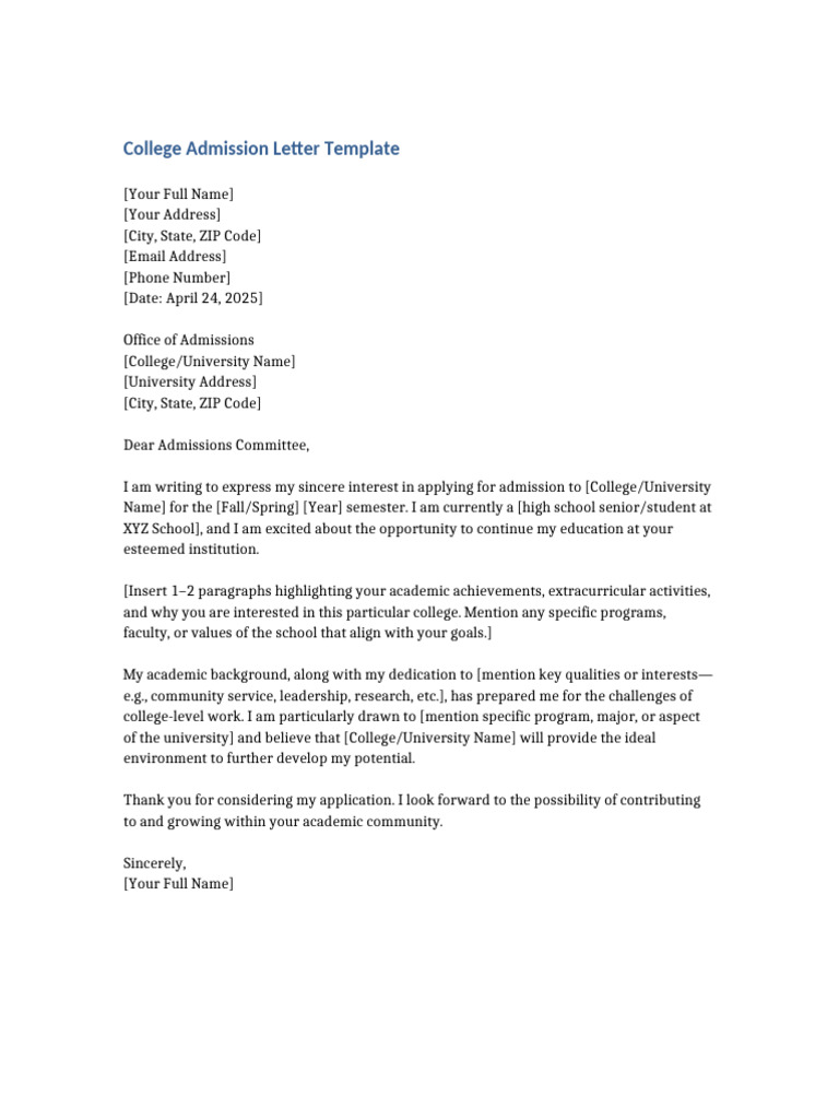 College Admission Letter Template | PDF