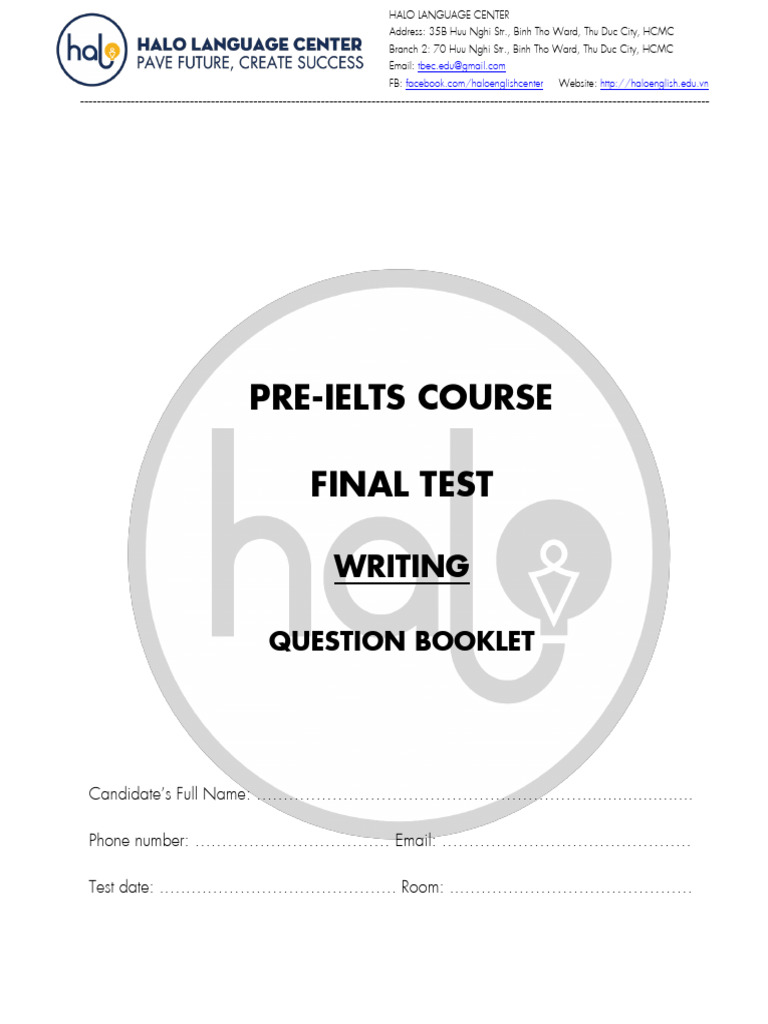 3a. PRE-IELTS Final Test Writing Question Booklet | PDF