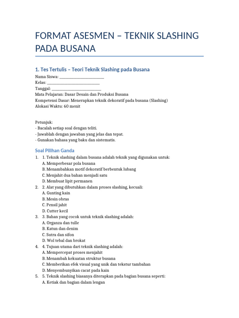 Penilaian Teknik Slashing Busana | PDF