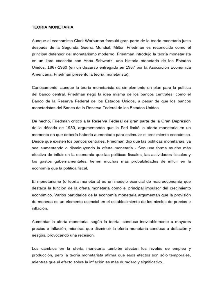Teoria Monetaria y Bancaria2 | PDF | Monetarismo | La política monetaria