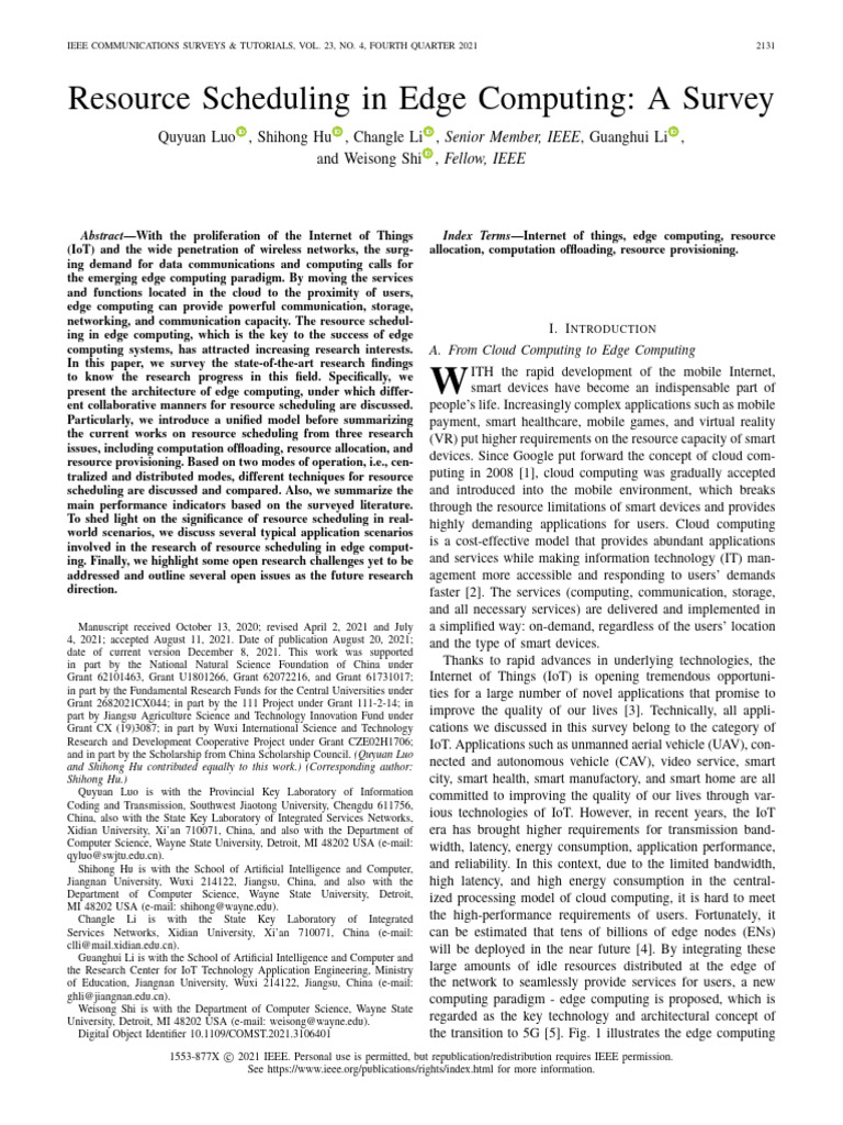 Resource Scheduling in Edge Computing A Survey | PDF | Cloud Computing ...