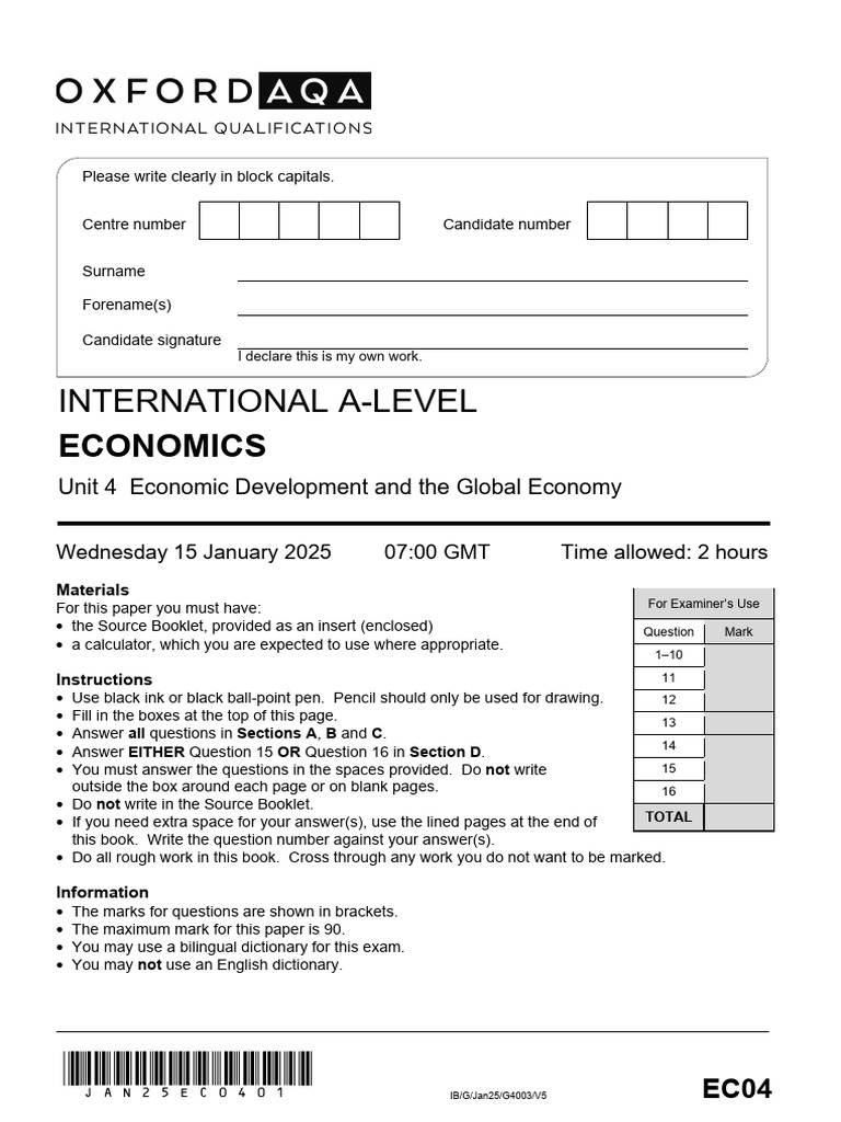 International A-Level Economics Exam Paper | PDF | Economic Growth ...
