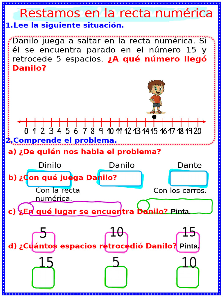 Ficha Restamos Con Estrategia en La Recta Numérica Maestra Janet | PDF