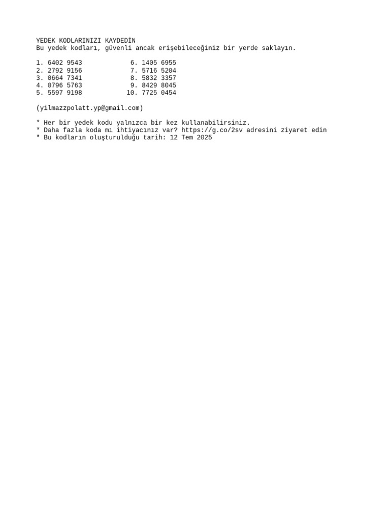Backup Codes Yilmazzpolatt - Yp | PDF