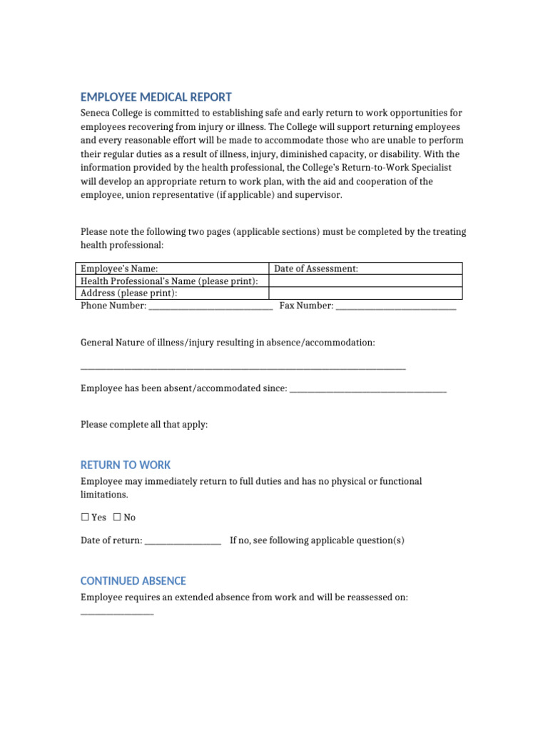 Employee Medical Report | PDF