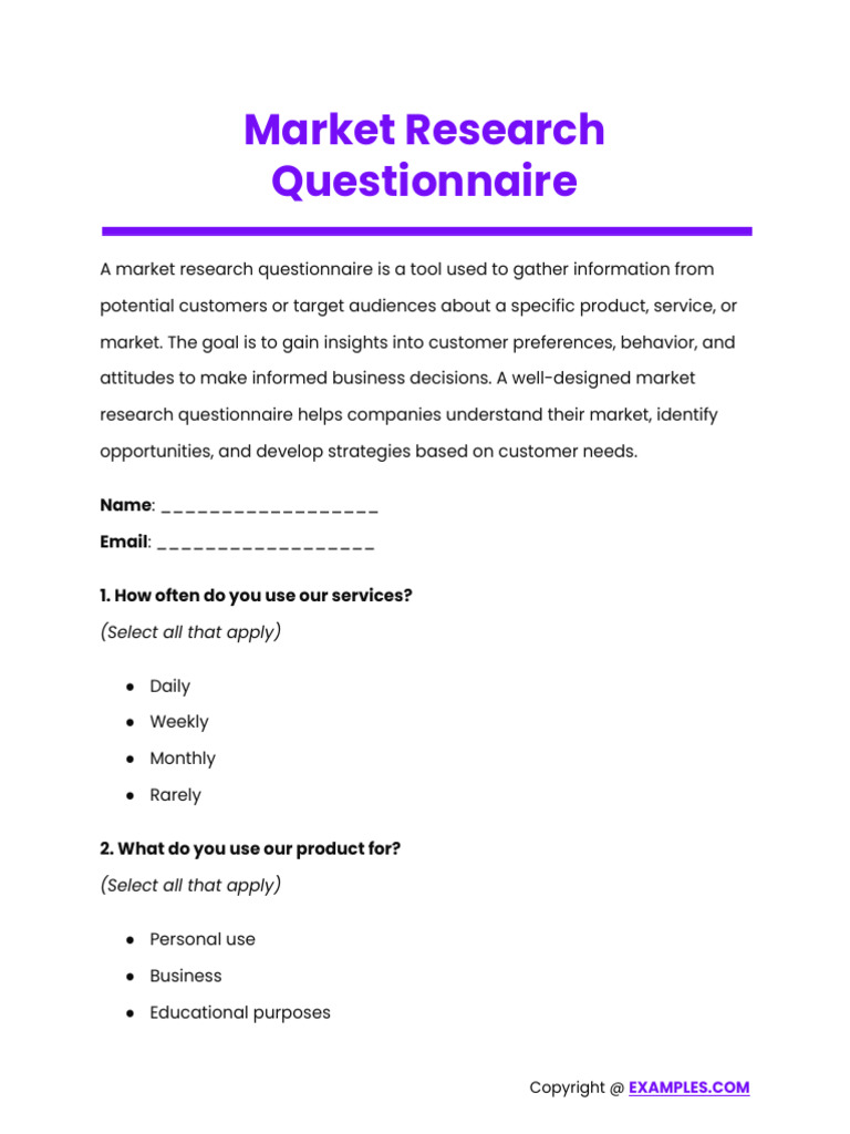 Market Research Questionnaire | PDF