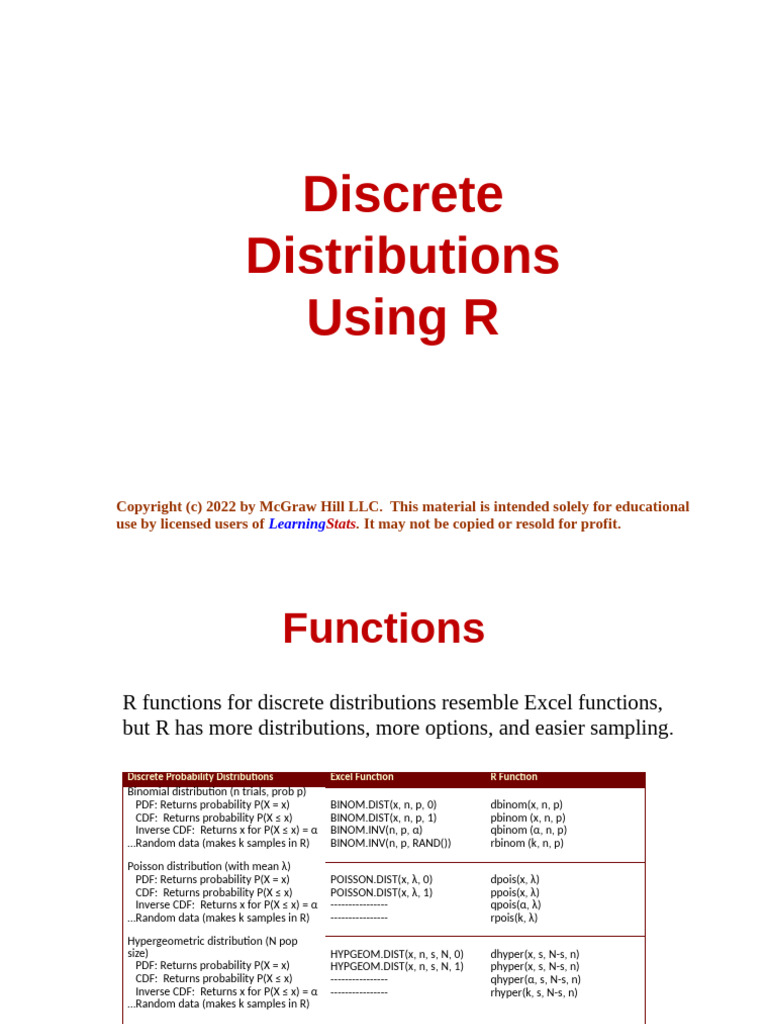 R Functions for Discrete Distributions | PDF | Probability Distribution ...