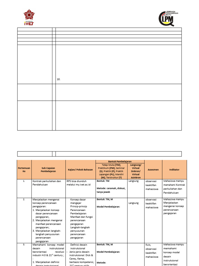 RPS Perencanaan Pengajaran | PDF