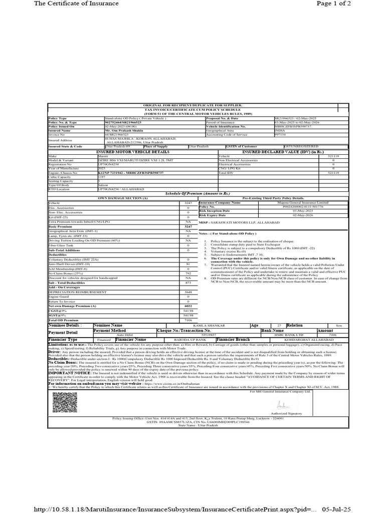 Mr. Om Prakash Shukla - Policy | PDF | Deductible | Insurance