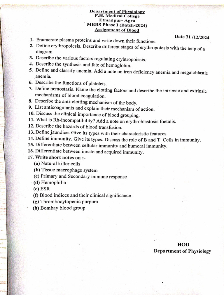 Assignment of Blood | PDF