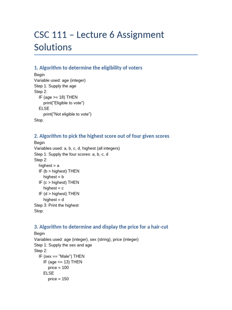 CSC 111 Lecture6 Assignment Solutions | PDF