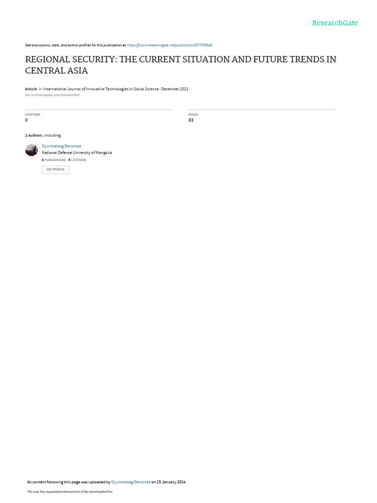 Regional Security The Current Situation and Future Trends in Central ...