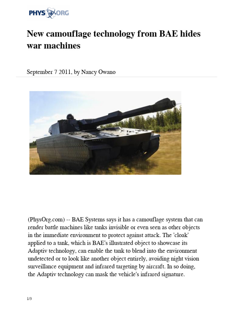 2011 09 Camouflage Technology Bae War Machines | PDF | Tanks | Infrared