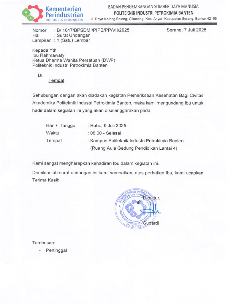 DWP - Surat Undangan Pemeriksaan Kesehatan | PDF