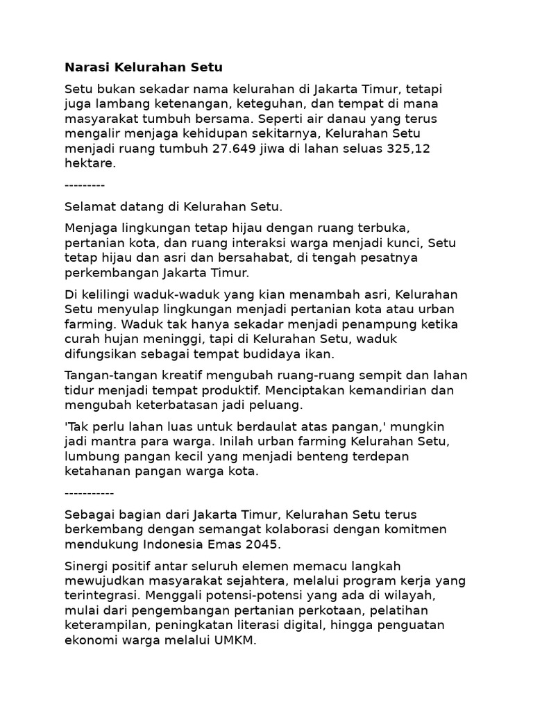 Narasi Kelurahan Setu | PDF
