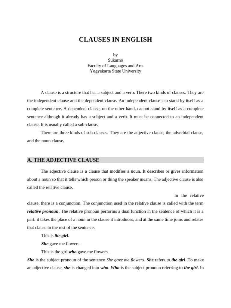 CLAUSES | PDF | Clause | Subject (Grammar)