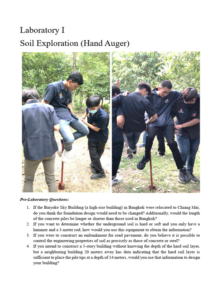 Laboratory 1 Soil Exploration Hand Auger | PDF | Deep Foundation | Borehole
