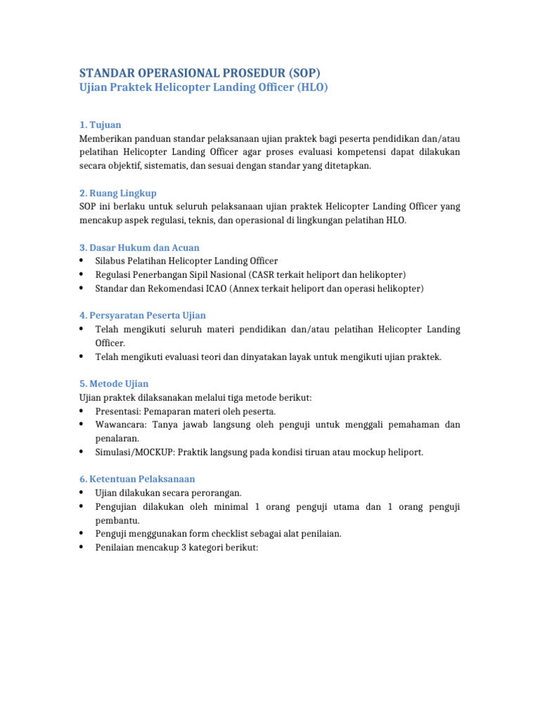 SOP Ujian Praktik HLO Initial | PDF