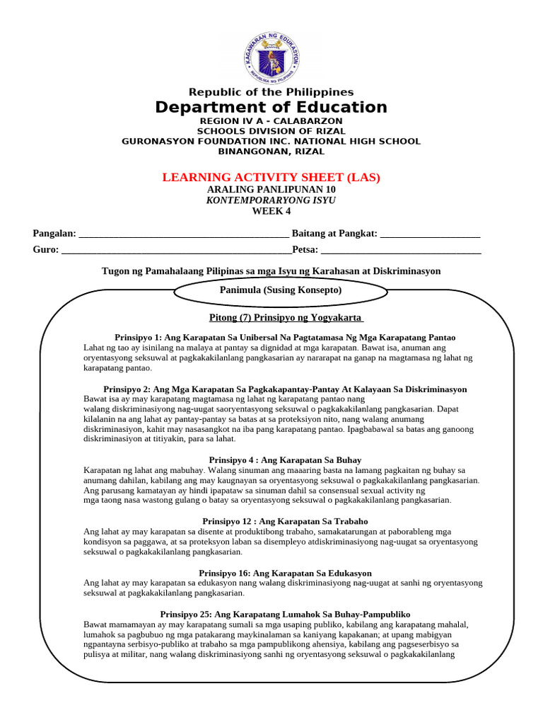 Department of Education: Learning Activity Sheet (Las) | PDF
