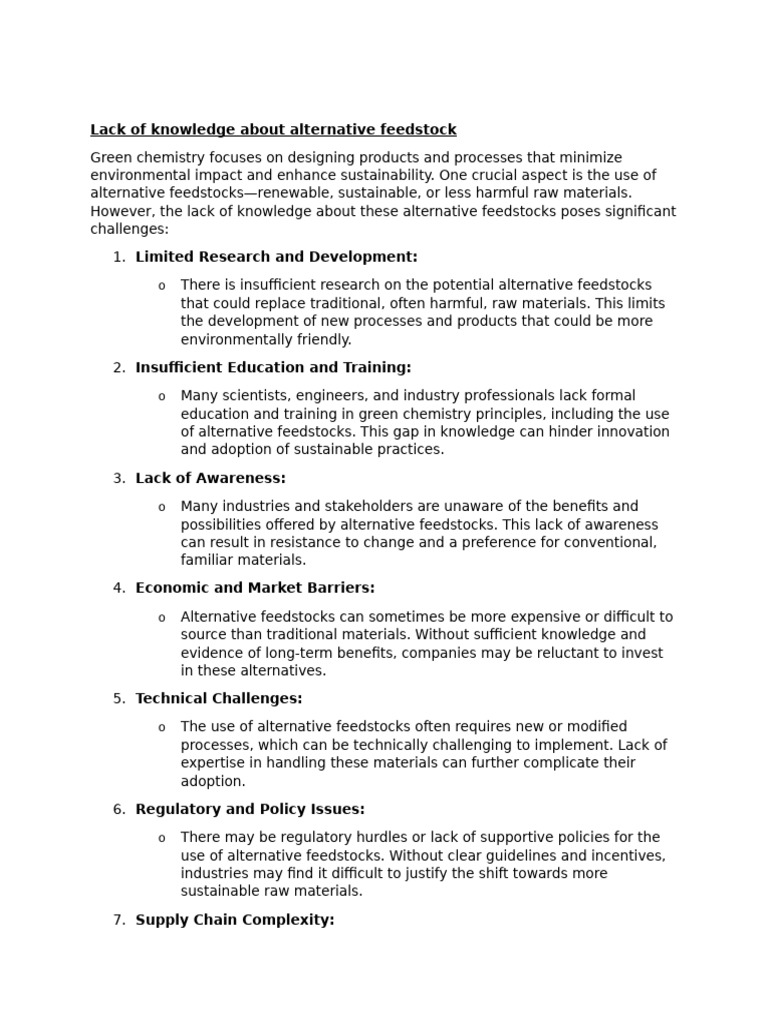 Lack of Knowledge About Alternative Feedstock | PDF | Sustainability ...